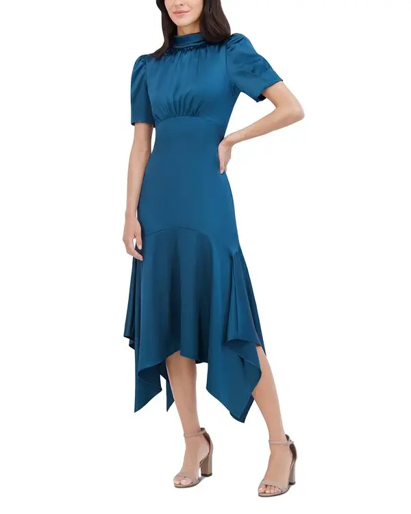 Eliza J Ruffled High Neck Dress Teal Editorialist
