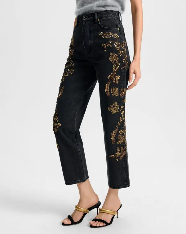 Veronica Beard Daniela Embellished Straight-leg Jeans - Washed Onyx