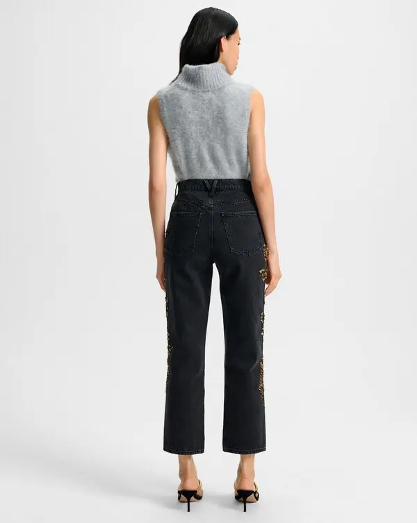 Veronica Beard Daniela Embellished Straight-leg Jeans - Washed Onyx