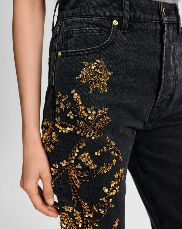 Veronica Beard Daniela Embellished Straight-leg Jeans - Washed Onyx
