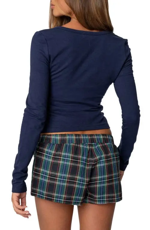 EDIKTED Leah Long Sleeve Henley - Navy