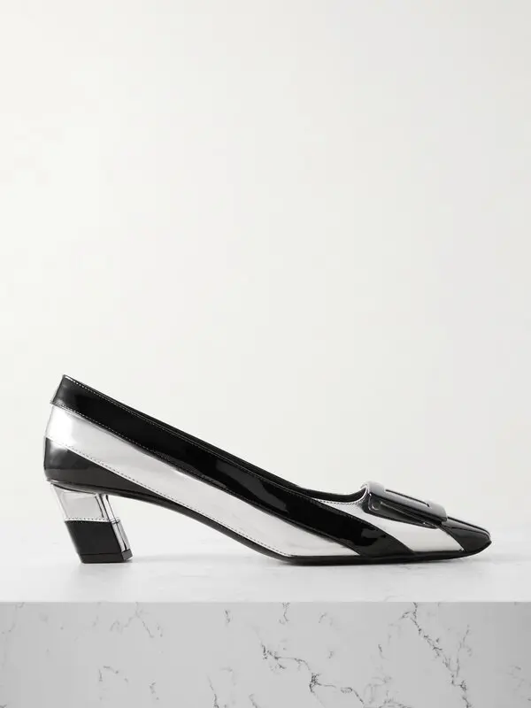 ROGER VIVIER Belle Vivier Embellished Striped Metallic And Patent-leather Pumps - Silver