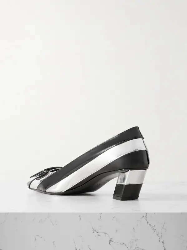 ROGER VIVIER Belle Vivier Embellished Striped Metallic And Patent-leather Pumps - Silver