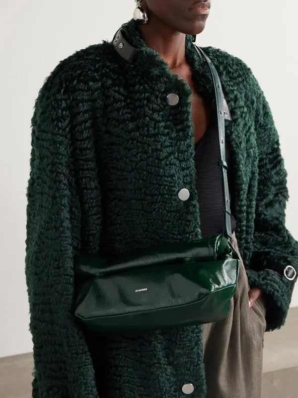 JIL SANDER Small Glossed Crinkled-leather Shoulder Bag