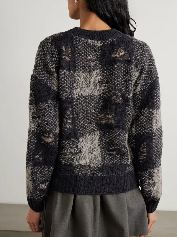 Our Legacy Sonar Distressed Checked Knitted Sweater