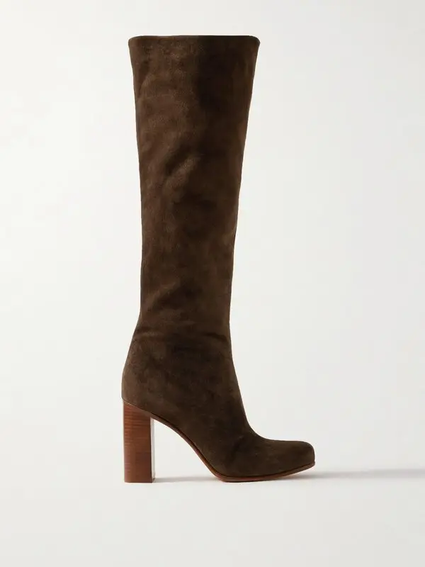 Khaite Willow Suede Knee Boots - Brown