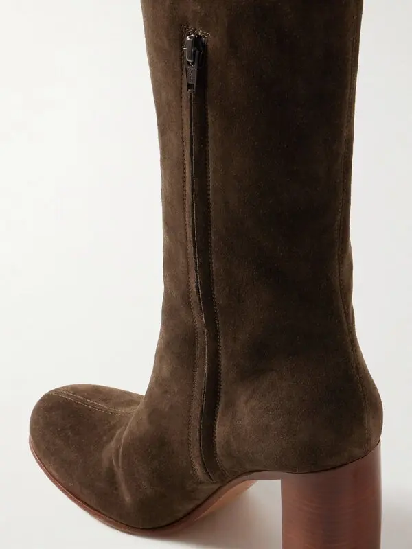 Khaite Willow Suede Knee Boots - Brown