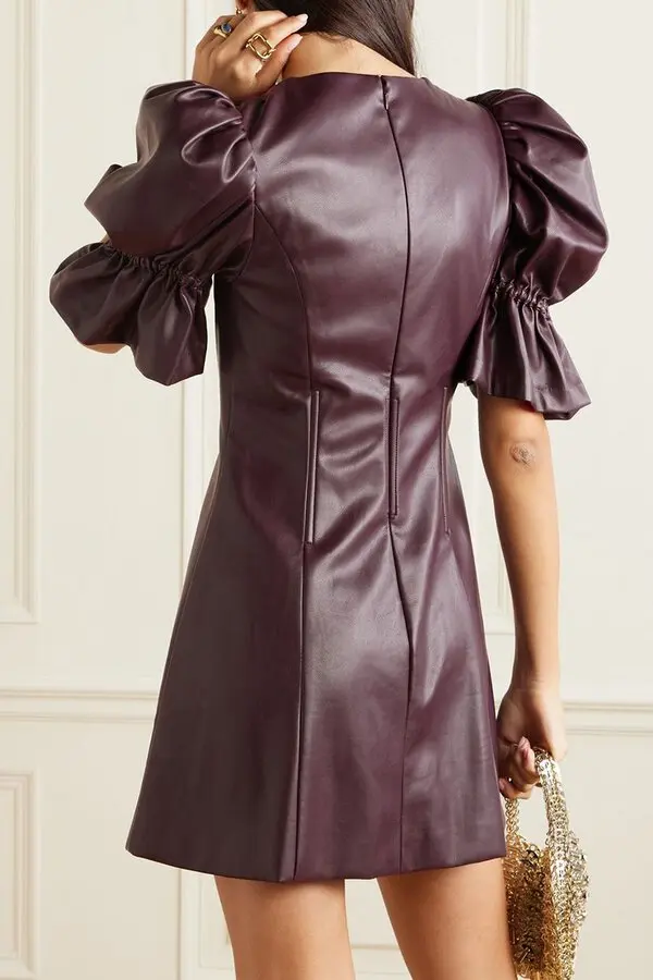 Remain Birger Christensen Kaimana Pleated Faux Leather Mini Dress In Merlot  - 55% Off | Editorialist