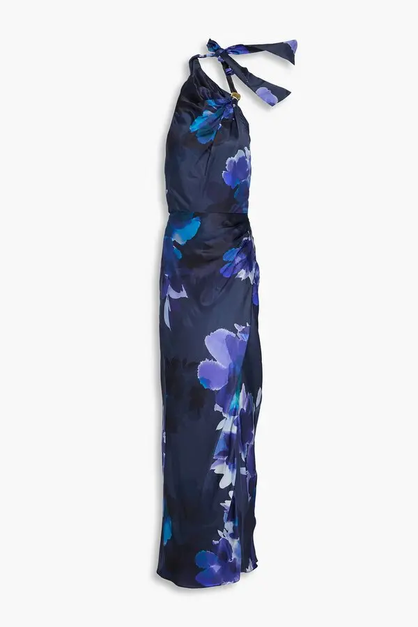 Nicholas Printed Satin Halterneck Maxi Dress In Navy - 75% Off |  Editorialist