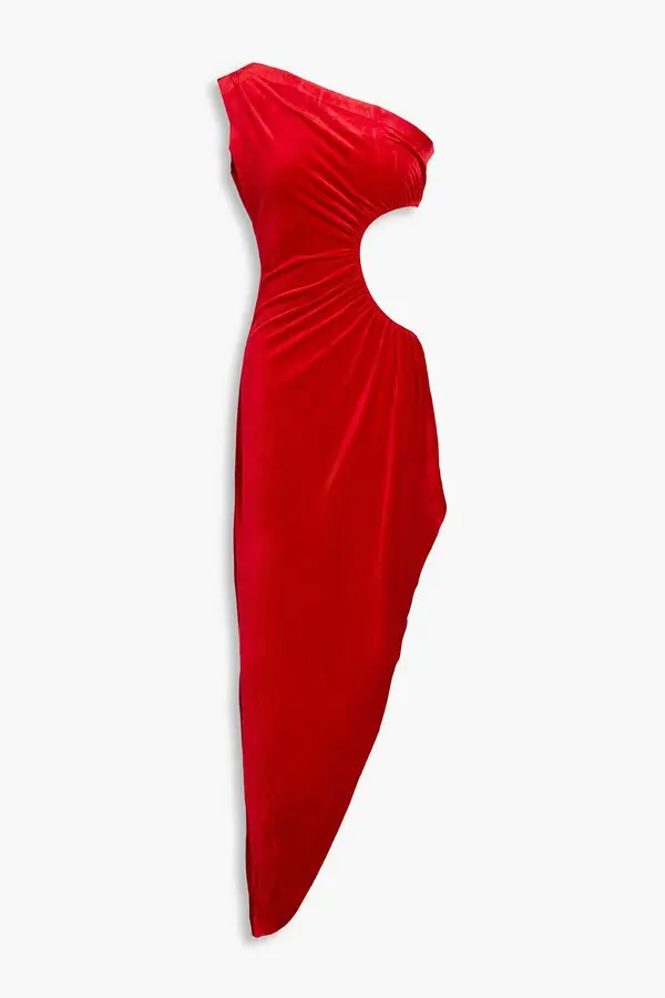 Norma Kamali One-Shoulder Cutout Velvet Maxi Dress - Red - 70% Off |  Editorialist