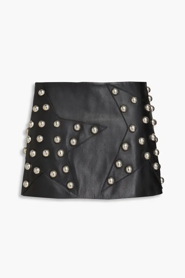 AREA Studded Embellished Leather Mini Skirt