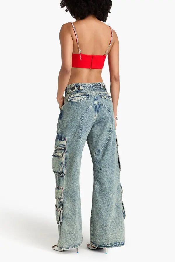 AREA Cropped Crystal-embellished Bustier Top