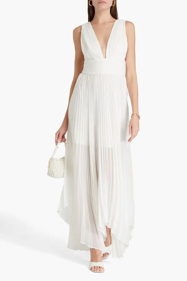 Buy Alice + Olivia Adrianna Pleated Crepon Maxi Dress - Off-white At 49%  Off | Editorialist
