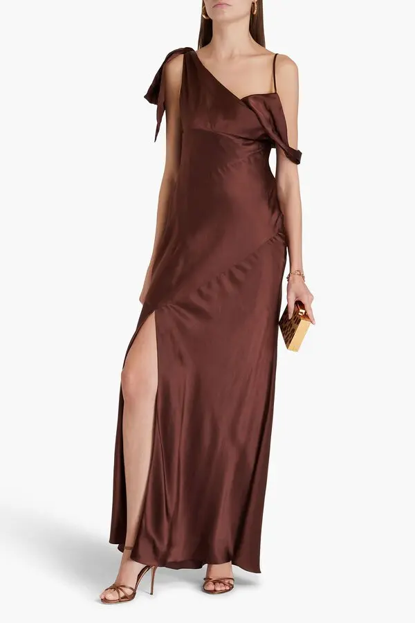 NICHOLAS Asymmetric Draped Silk-blend Satin Maxi Dress