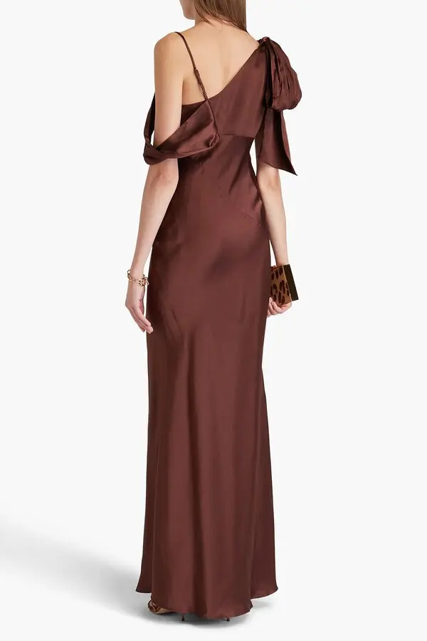 NICHOLAS Asymmetric Draped Silk-blend Satin Maxi Dress