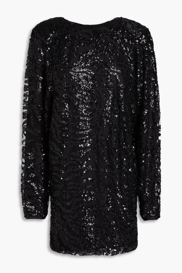ROTATE BY BIRGER CHRISTENSEN Draped Sequined Tulle Mini Dress