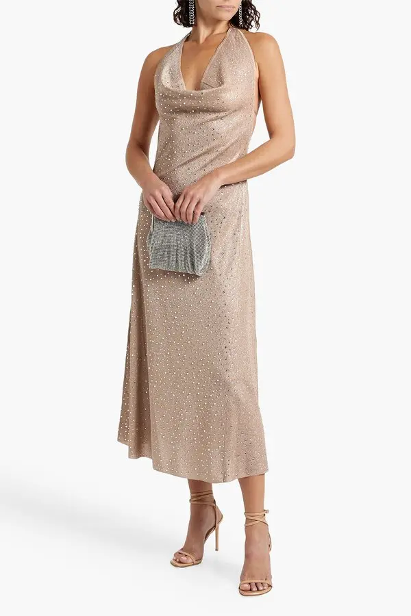 Retrofete Sear Crystal-embellished Metallic Knitted Midi Dress