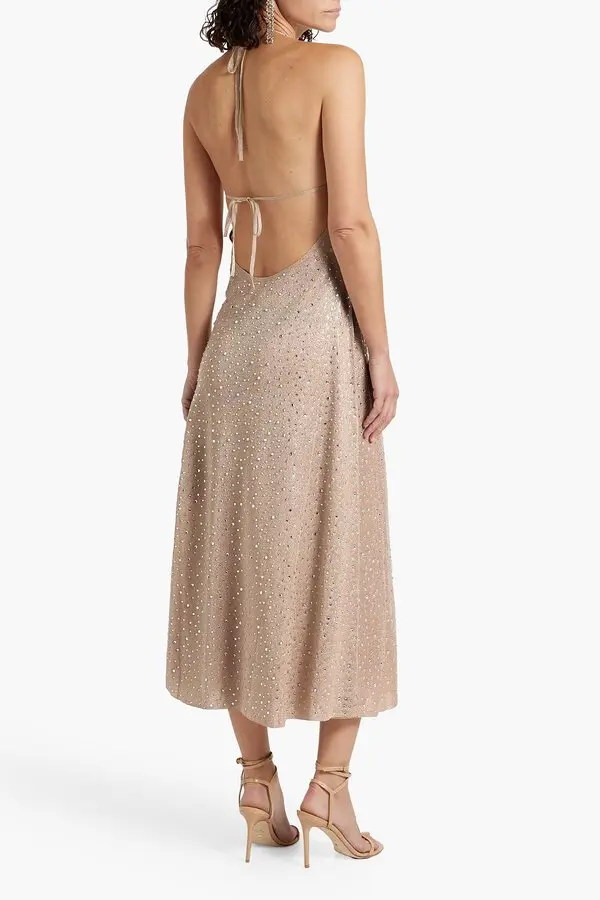 Retrofete Sear Crystal-embellished Metallic Knitted Midi Dress