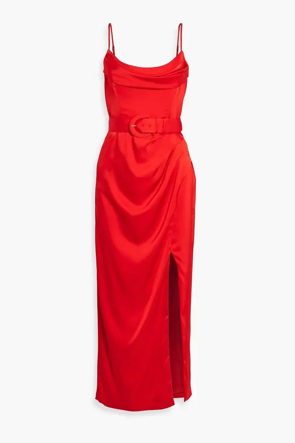 NICHOLAS Belted Draped Satin-crepe Midi Dress - Red