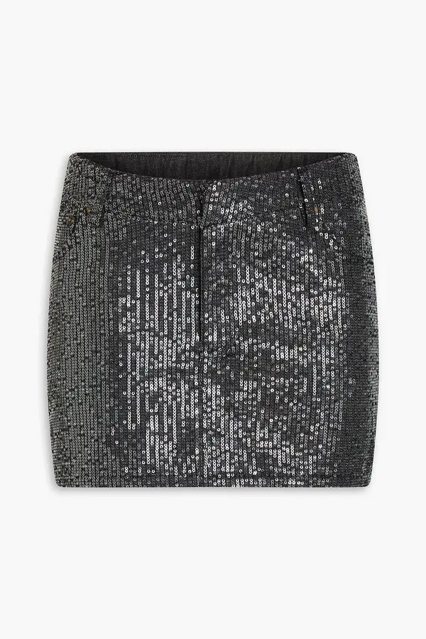 ROTATE BY BIRGER CHRISTENSEN Sequined Cotton-twill Mini Skirt - Black