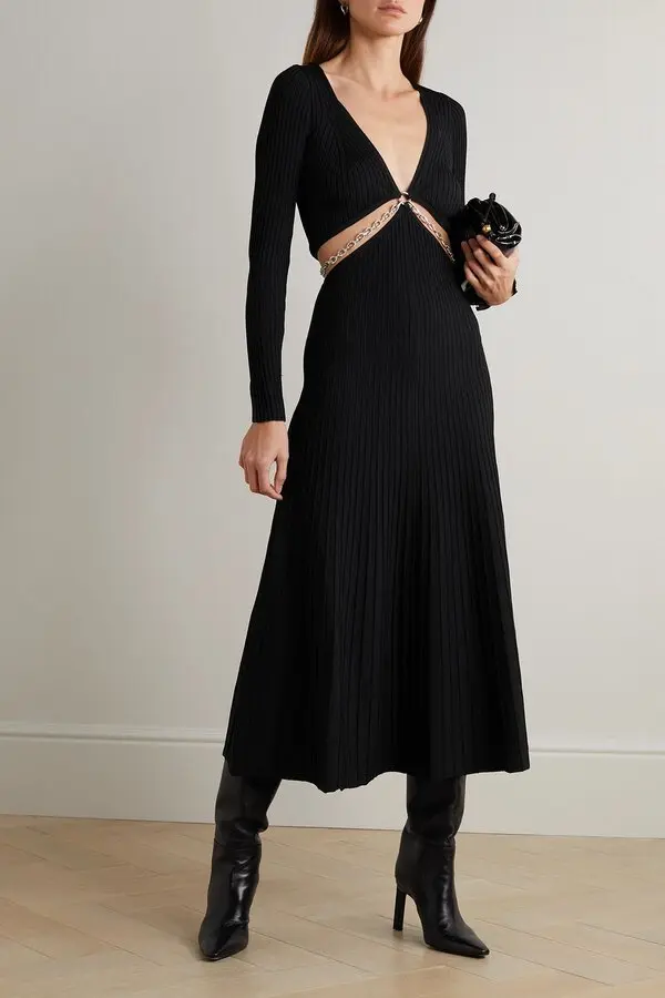 Simkhai Kathryn Cutout Embellished Ribbed-knit Midi Dress