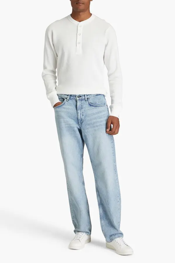 Rag & Bone Waffleknit Cotton Henley Tshirt - Ivory