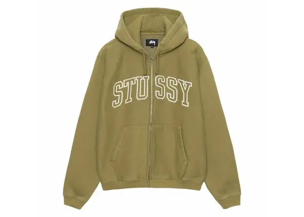 StÜssy Outline Zip-up Hoodie - Olive