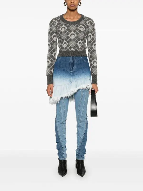 MARINE SERRE Moon Argyle Knit Sweater - Grey