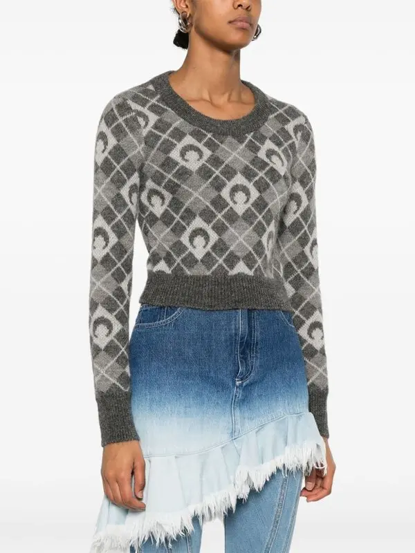 MARINE SERRE Moon Argyle Knit Sweater - Grey