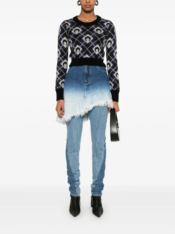 MARINE SERRE Moon Argyle-knit Cropped Sweater - Black