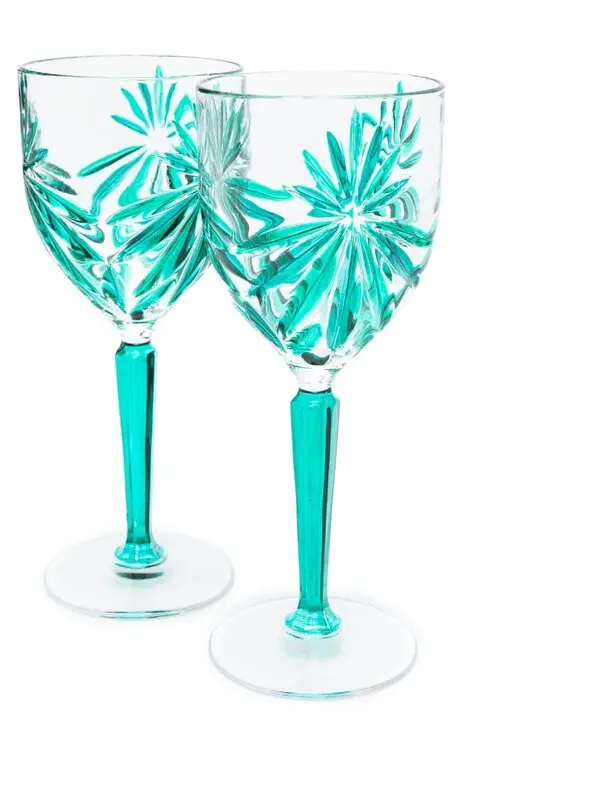 LES-OTTOMANS Stars Crystal Wine Glasses Set - Green