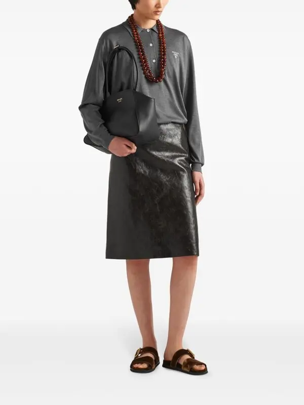 Prada Cracked-effect Leather Midi Skirt