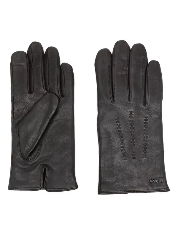 BOSS Logo-lettering Leather Gloves - Brown