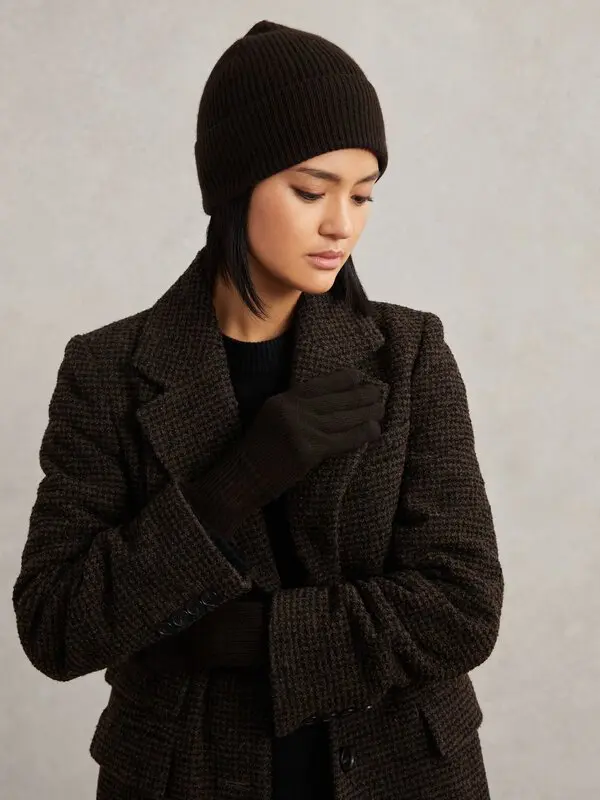 REISS Florise Wool-blend Gloves With Cashmere - Chocolate