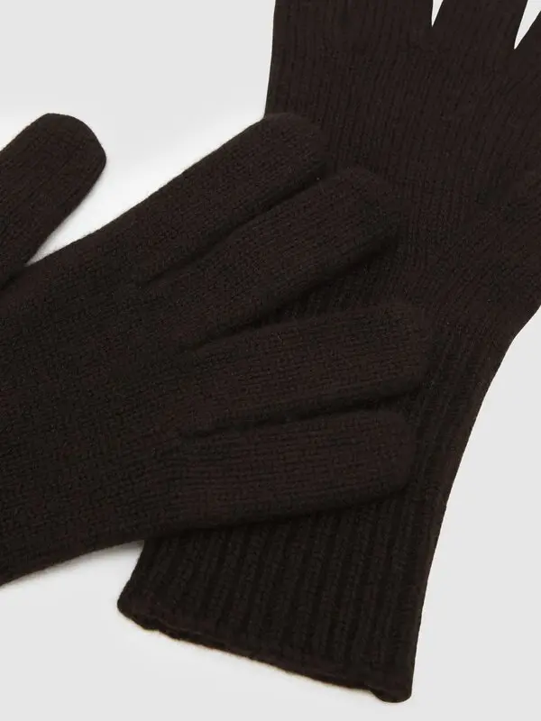 REISS Florise Wool-blend Gloves With Cashmere - Chocolate