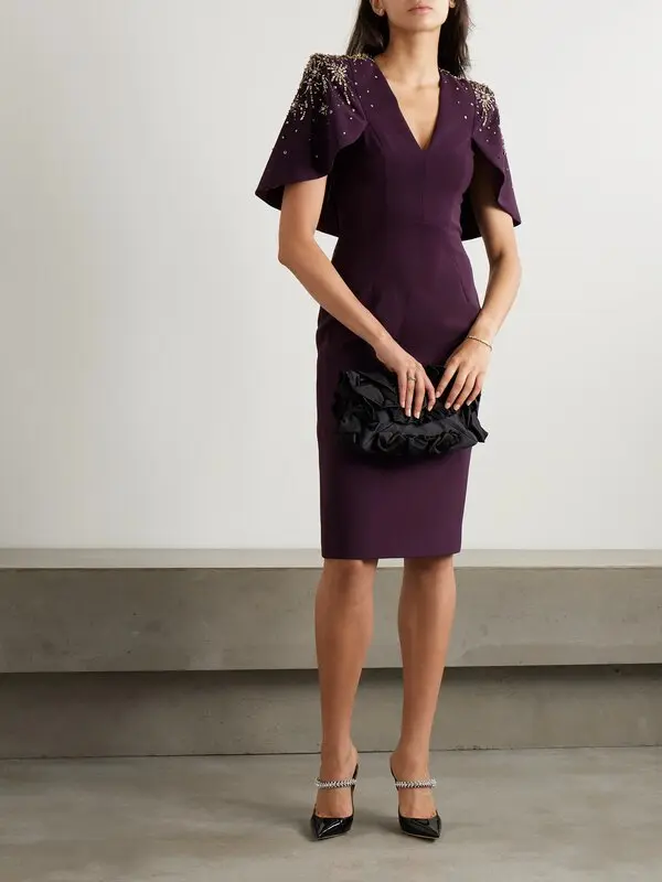 Jenny Packham Cape-effect Embellished Stretch-cady Midi Dress