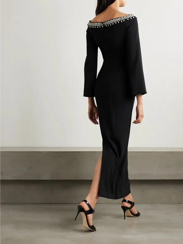 Jenny Packham Off-the-shoulder Embellished Cady Midi Dress - Black