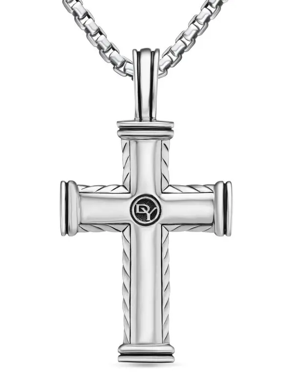 David Yurman Sterling Chevron Cross Diamond Pendant - Silver