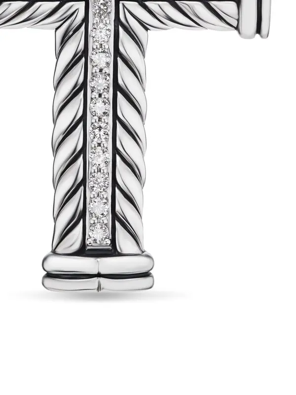 David Yurman Sterling Chevron Cross Diamond Pendant - Silver