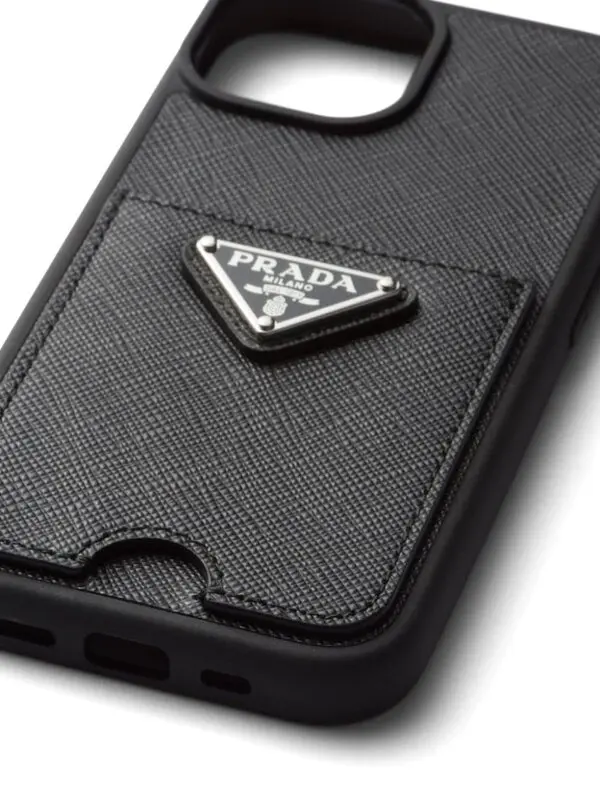 PRADA プラダiPhone15 promaxケース 黒 三角ロゴ Prada Triangle Logo Iphone 15 Case - Black | Editorialist