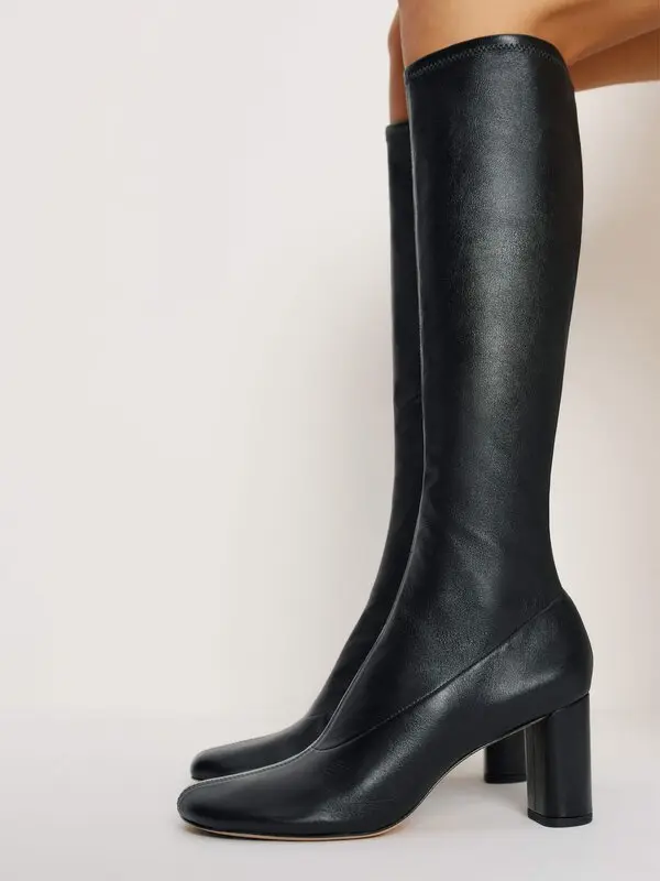 REFORMATION Belinda Knee High Boot - Black Stretch Leather
