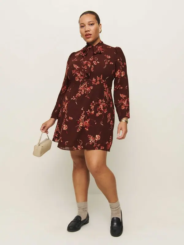 REFORMATION Sunna Floral Mini Dress - Brown