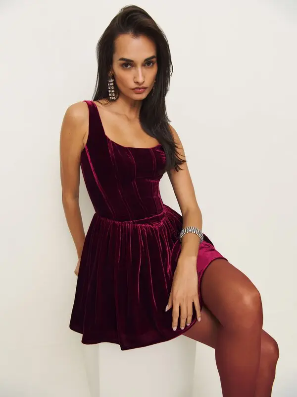 REFORMATION Contessa Velvet Mini Dress - Red