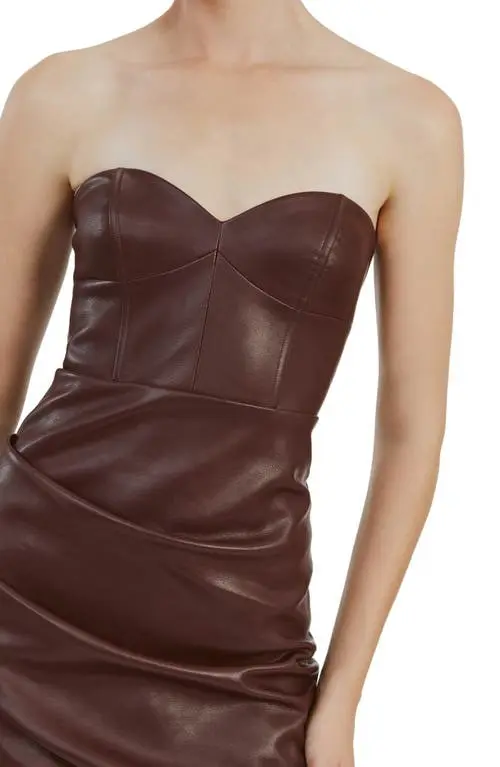 bardot kai faux-leather midi dress Bardot Kai Faux Leather Strapless Midi Dress