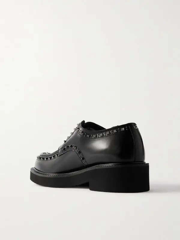 Valentino Garavani Studded Leather Derby Shoes In Black - 50  display picture 2
