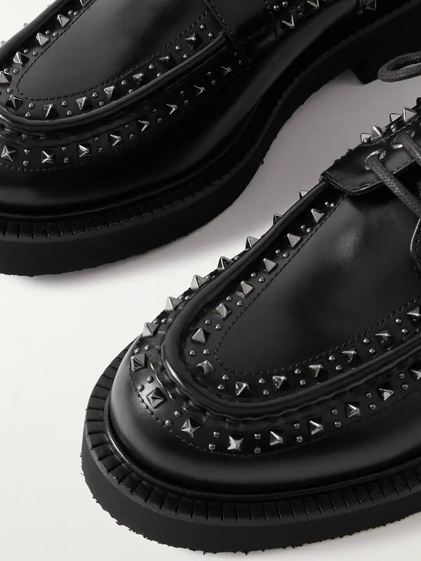 Valentino Garavani Studded Leather Derby Shoes In Black - 50  display picture 1