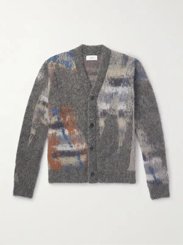 Mr P. Brushed Jacquard-knit Cardigan - Gray