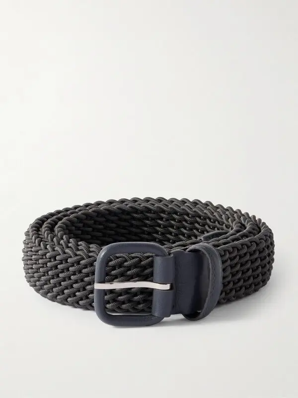 Charvet 3cm Leather-trimmed Woven Cord Belt - Gray