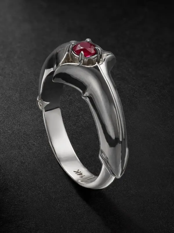 ALEX MOSS Saber 14-karat White Gold Ruby Ring - Red