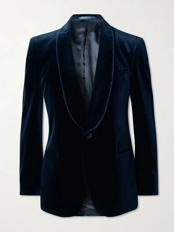 Mr P. Slim-fit Shawl-collar Cotton-velvet Tuxedo Jacket - Blue